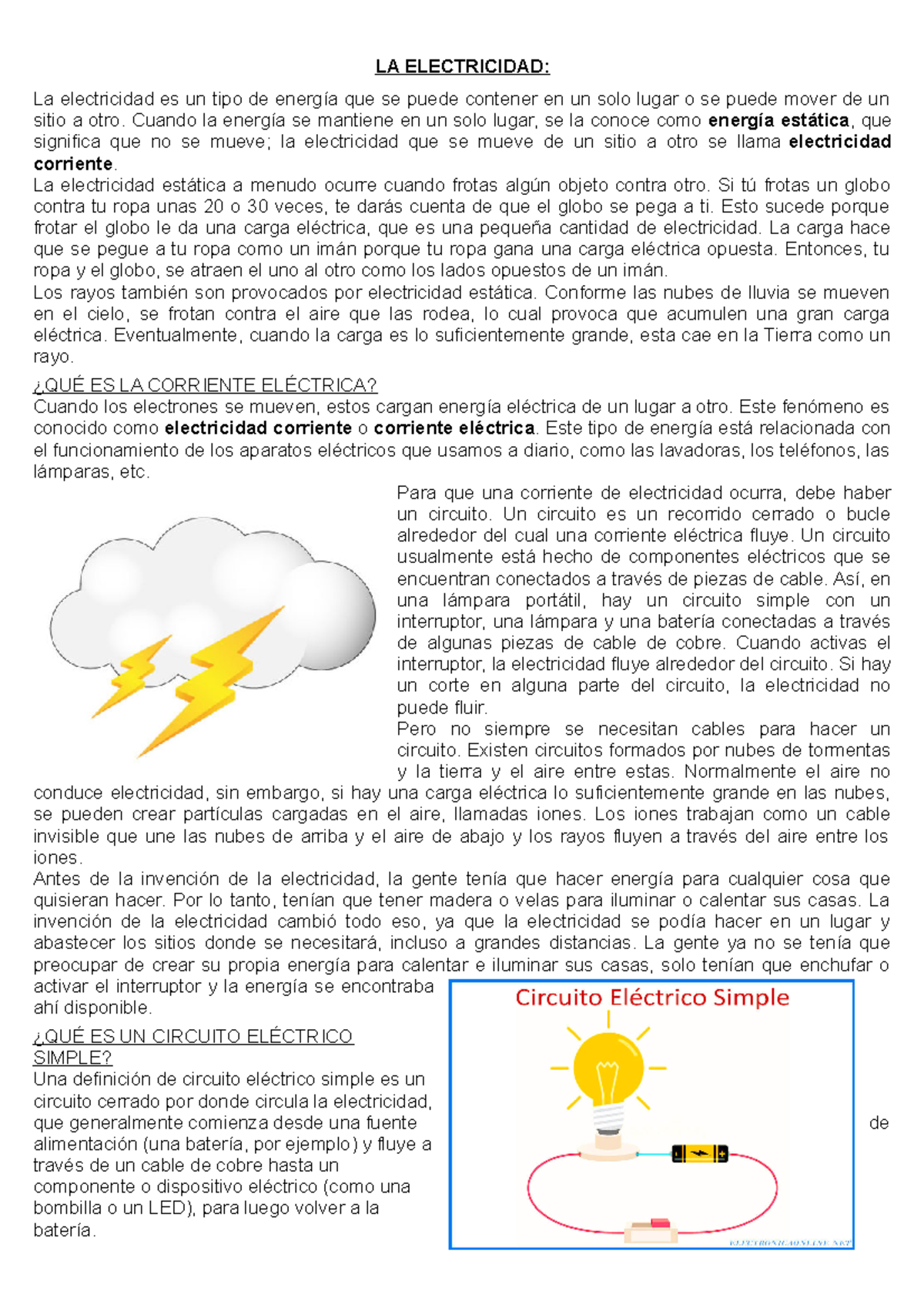 LA Electricidad - lectura - LA ELECTRICIDAD: La electricidad es un tipo ...