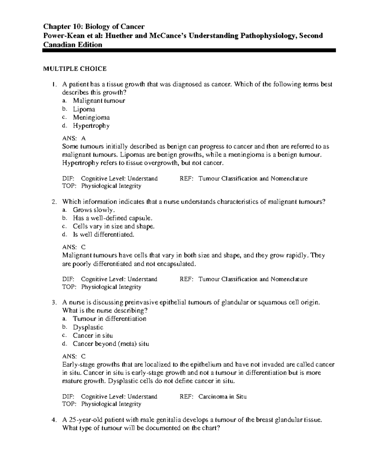 10 - Chapter 10 questions - Chapter 10: Biology of Cancer Power-Kean et ...
