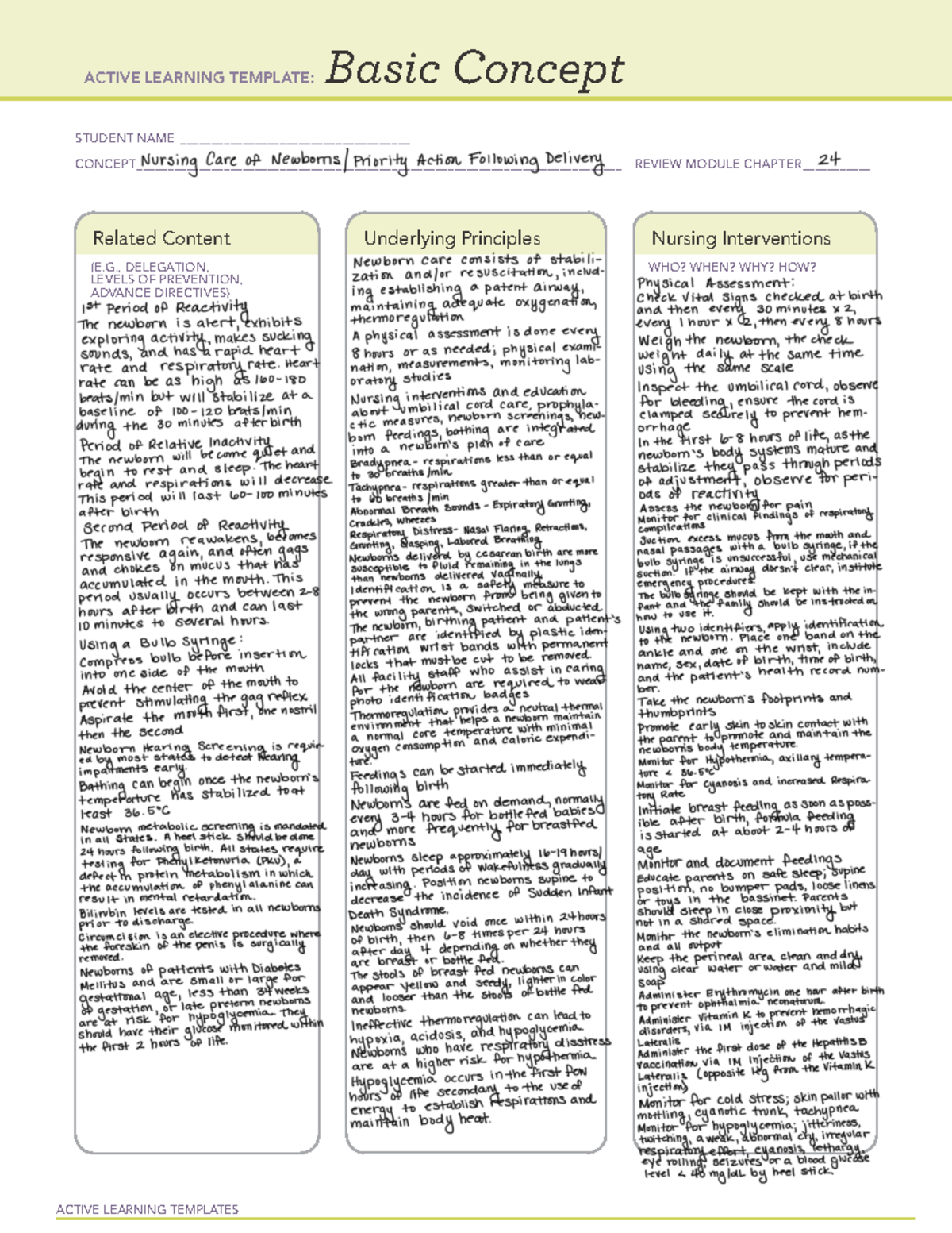 Nursing Care of Newborns - NUR400 - ACTIVE LEARNING TEMPLATES Basic ...