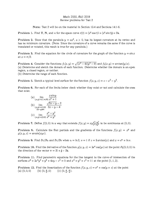 Sample 1-j-19s-soln - MATH 2550 SAMPLE MIDTERM: COVERS THROUGH 14. Name Section 1 2 3 4 5 Total ...