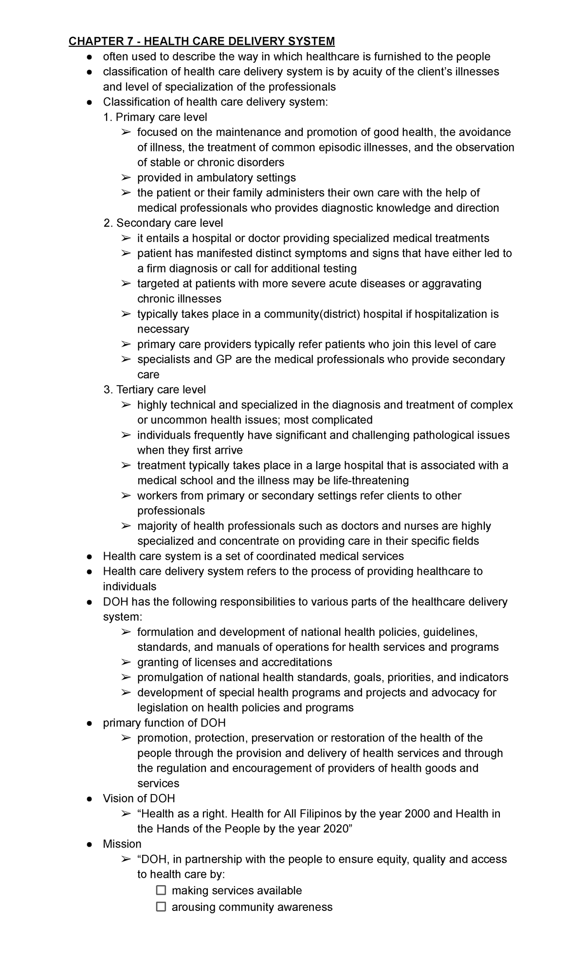 Handout- Chapter-7 - Chn summary of chapter 7 - CHAPTER 7 - HEALTH CARE ...