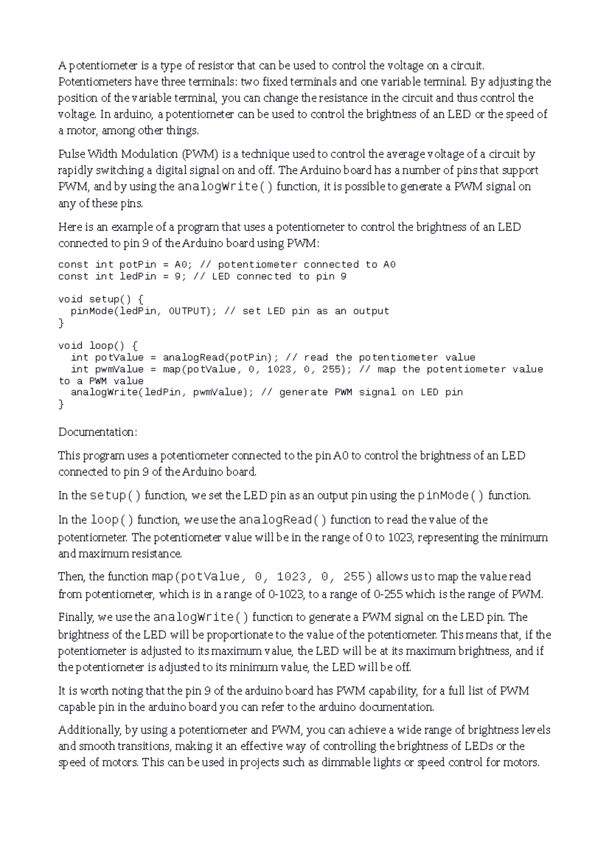 Potetiometer and PMW - Potentiometers and pmw pins used in arduino with ...