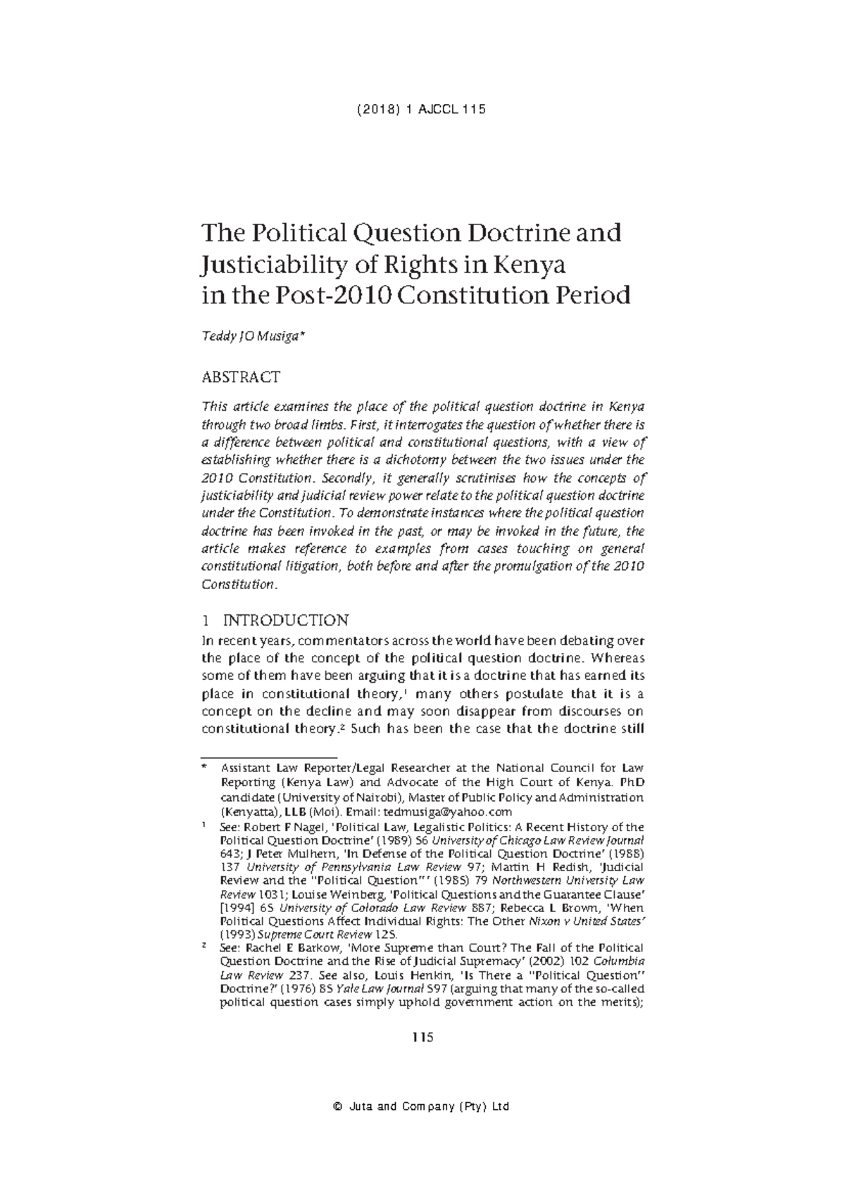 Political Question Doctrine Musiga - The Political Question Doctrine ...