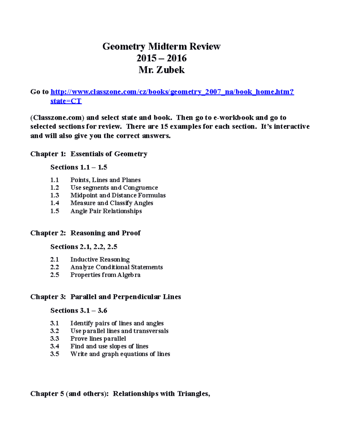 Mitdterm Review apps - Geometry Midterm Review 2015 – 2016 Mr. Zubek Go ...