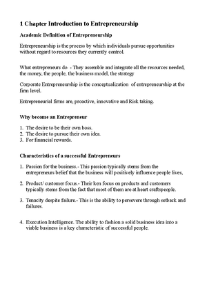 Entrepreneurship chapter 4 summarized - 4 Describe business models and ...