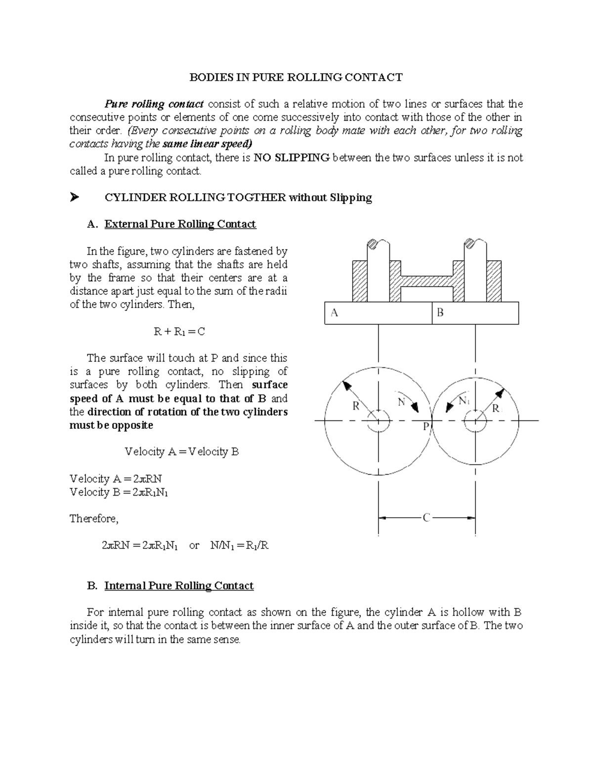 External and internal contact - BODIES IN PURE ROLLING CONTACT Pure ...