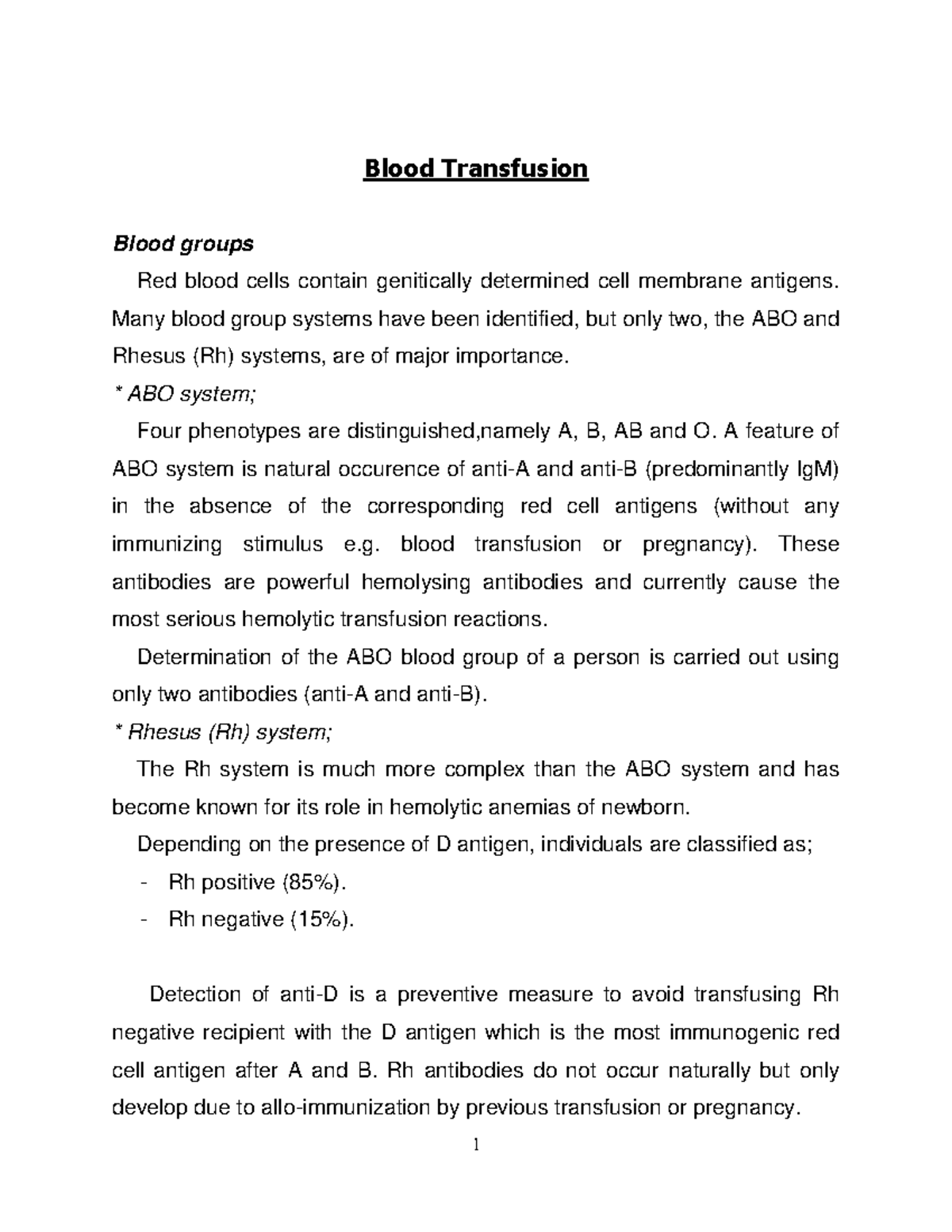 Blood Transfusion - Blood Transfusion Blood groups Red blood cells ...