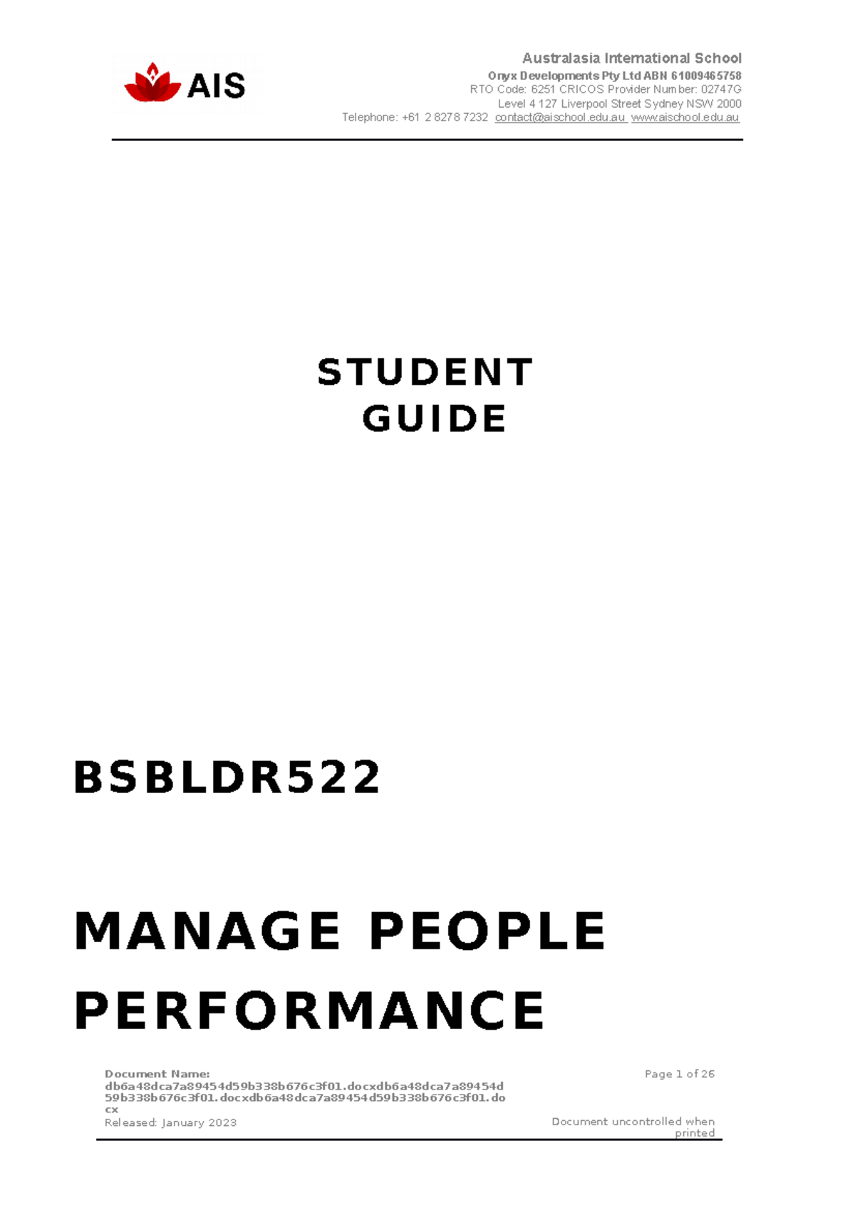 Bsbldr 522 Student Guide V1 2023 Onyx Developments Pty Ltd ABN