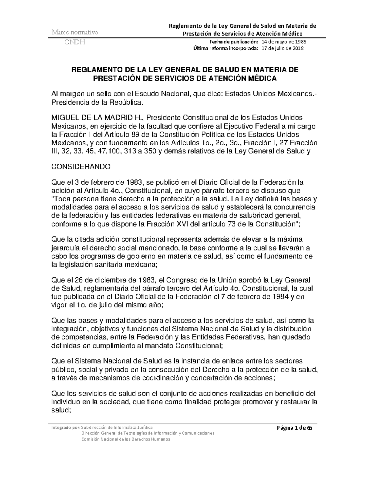 Reglamento Ley General Salud Prestacion Atencion Medica - Marco normativo Prestación de ...