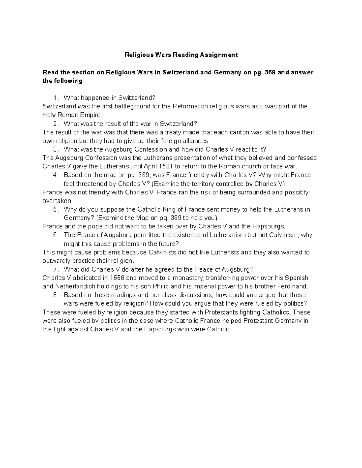 Religious Wars Reading Assignment - 369 and answer the following What ...