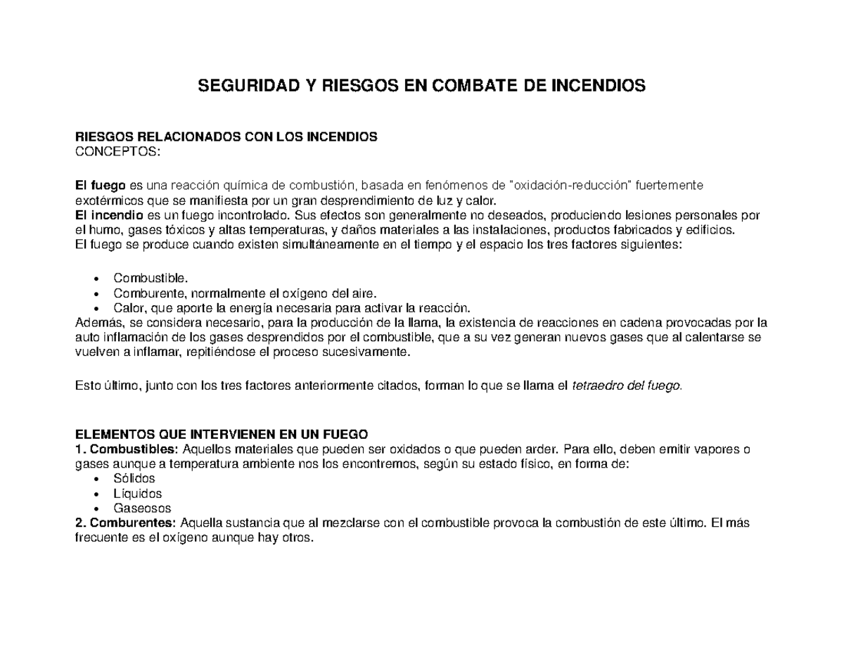 Seguridad Y Riesgos EN Combate DE Incendios - SEGURIDAD Y RIESGOS EN ...