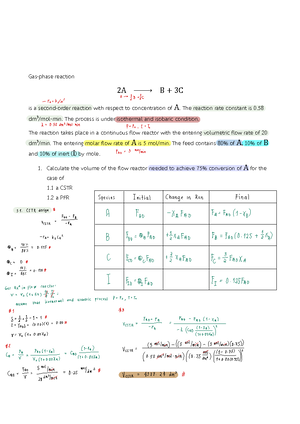 Chemical Reaction Engineering Practice Problem 1 - 583305 Chemical Reaction Engineering I 1 / ...