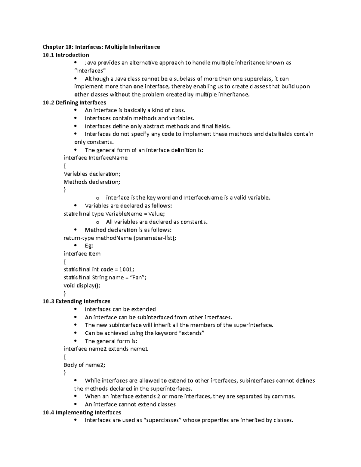 Chapter 10 Interfaces Multiple Inheritance Chapter 10 Interfaces Multiple Inheritance 10