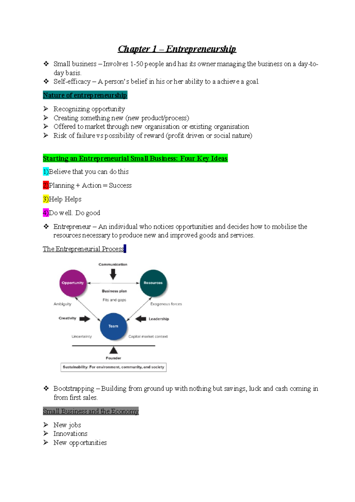 Chapter 1 Notes(Entrepreneurship) - Chapter 1 – Entrepreneurship Small ...