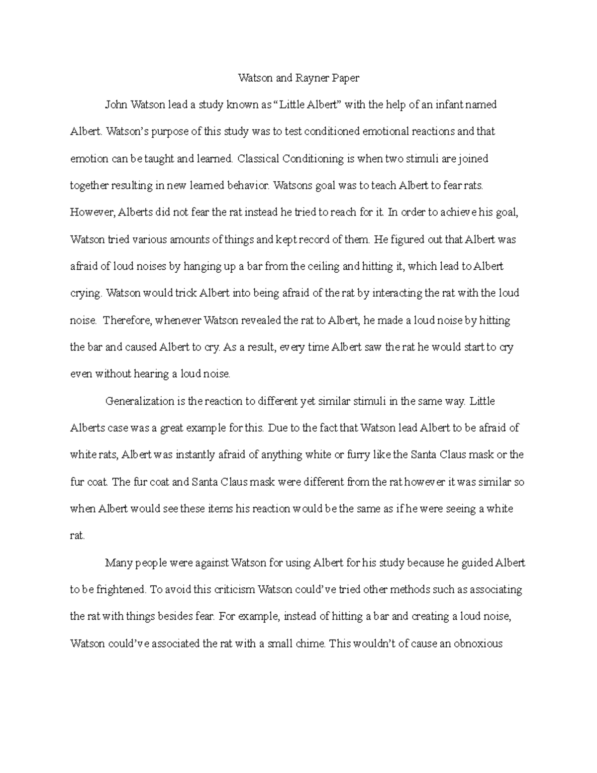 Watson & Rayner Paper - work - Watson and Rayner Paper John Watson lead ...