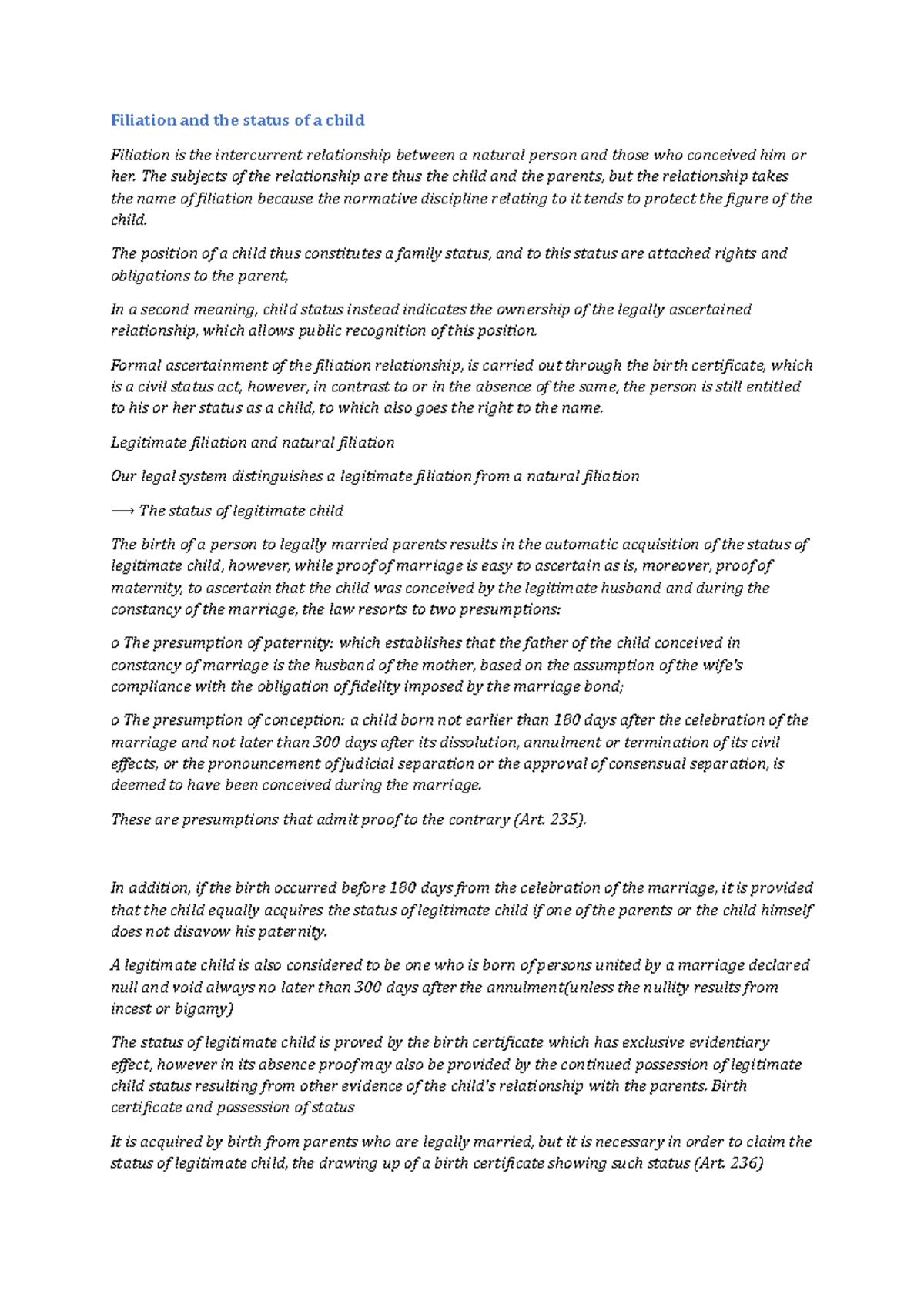 Filiation and the status of a child 8 - Filiation and the status of a ...