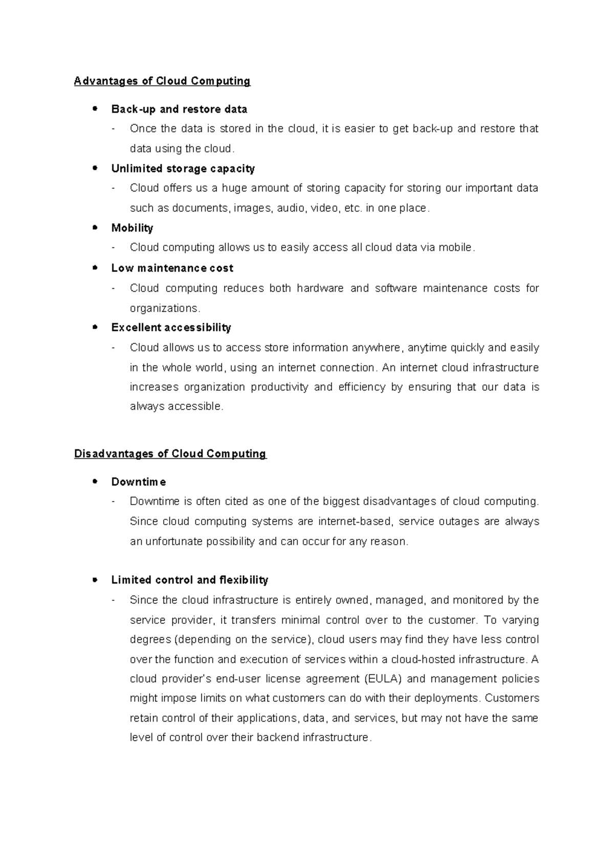 Advantages & Disadvantages OF Cloud Computing - Advantages of Cloud Computing Back-up and ...