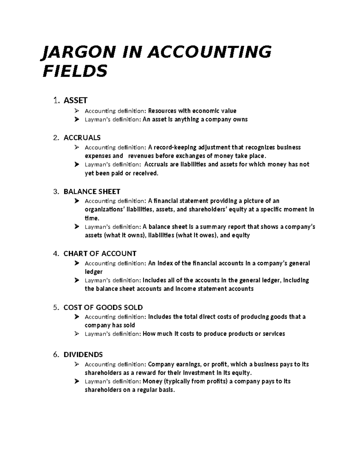 Accntg Argons - JARGON IN ACCOUNTING FIELDS 1. ASSET Accounting ...
