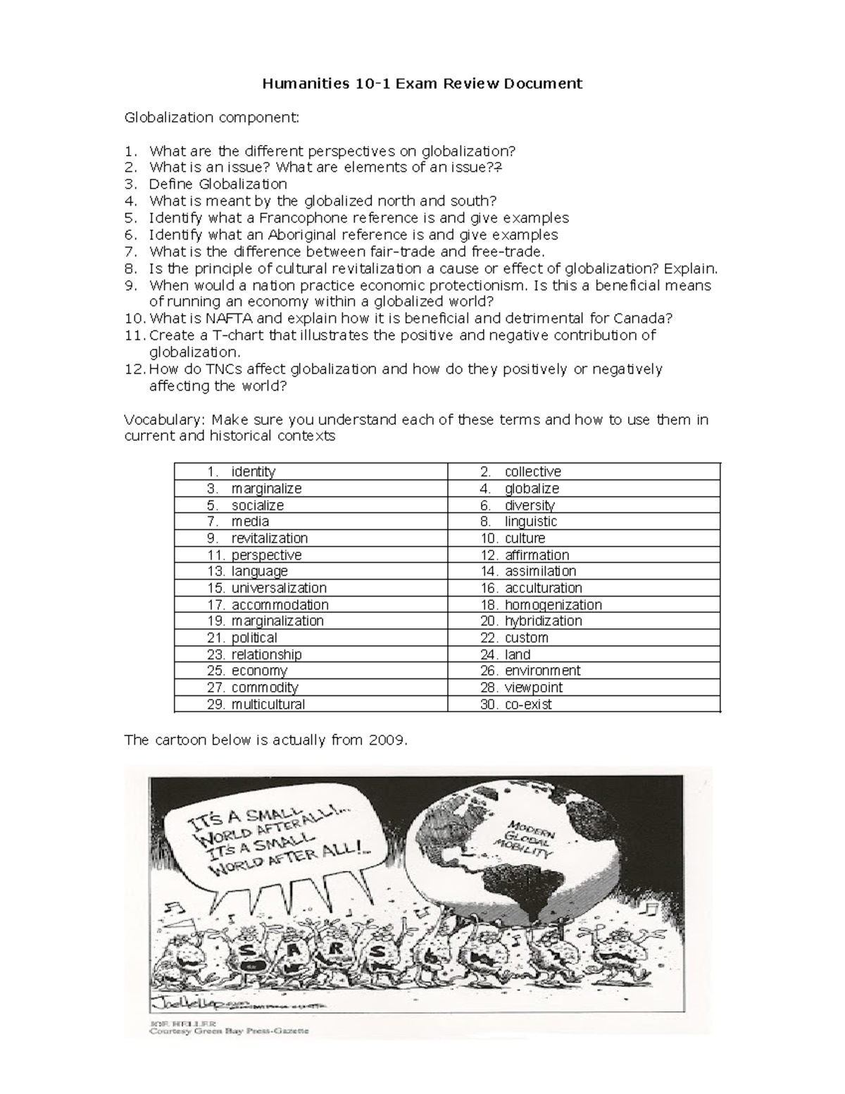 Midterm Review - Humanities 10-1 Exam Review Document Globalization ...