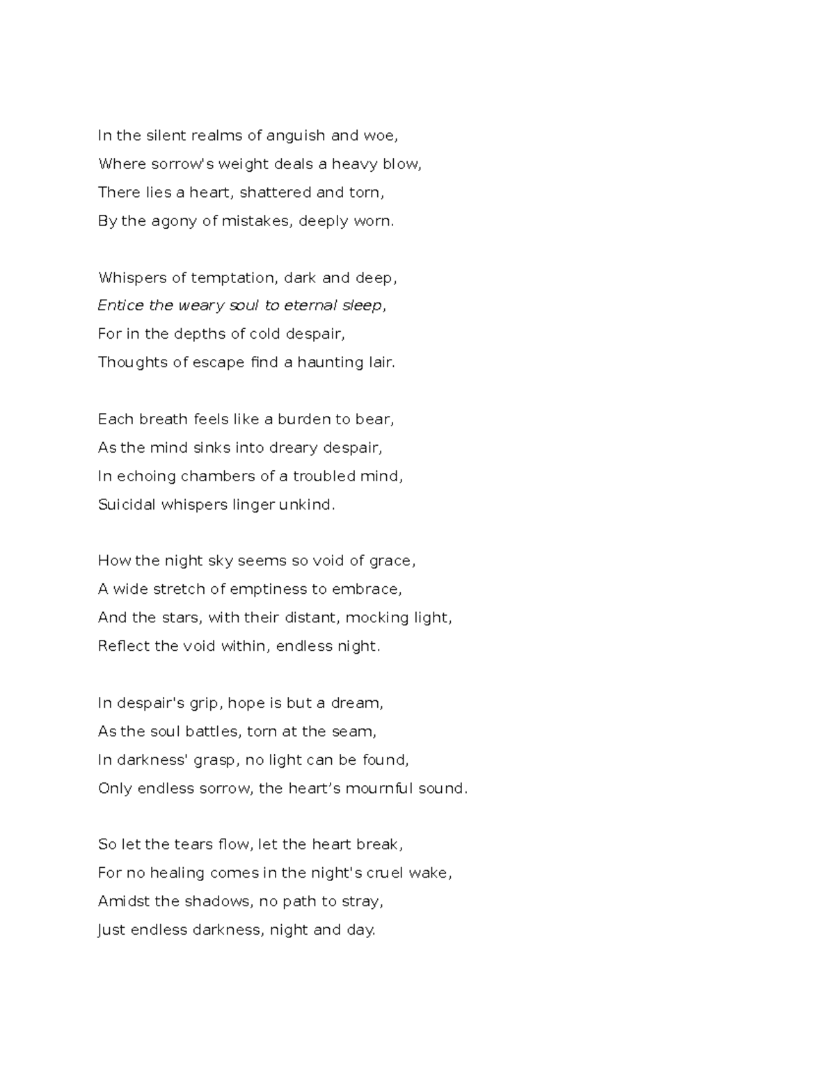 POEM - poem - In the silent realms of anguish and woe, Where sorrow's ...