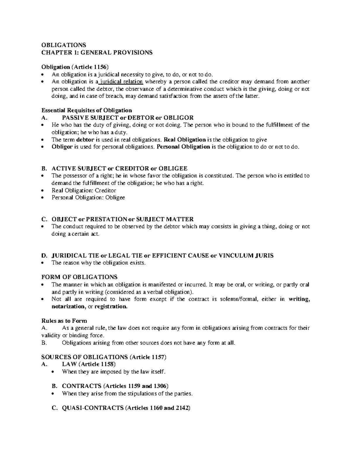 Obligations- Chapter 1 - OBLIGATIONS CHAPTER 1: GENERAL PROVISIONS Obligation (Article 1156 ...
