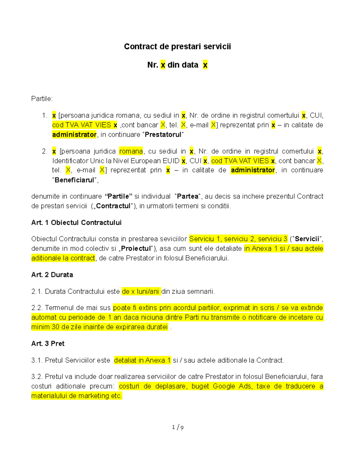 Model Contract prestari servicii ro - Contract de prestari servicii Nr ...