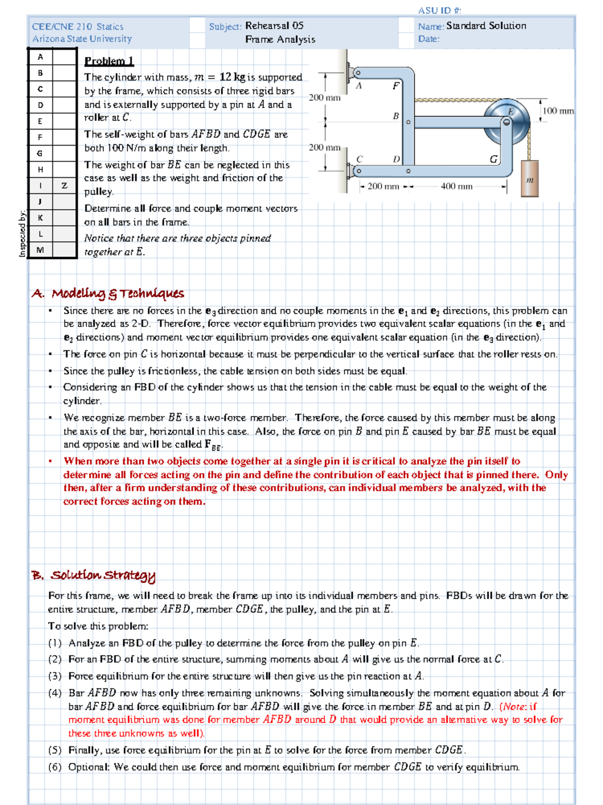 CEE210 RE5A-Frames-SOLN - Name: Date: CEE/CNE 210 Statics Subject ...