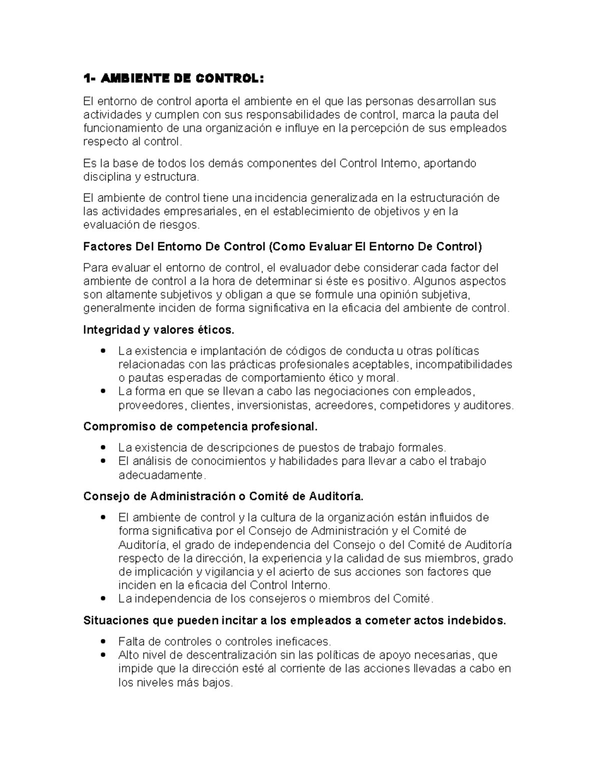 Act2.1 Control Interno - 1- AMBIENTE DE CONTROL: El entorno de control ...