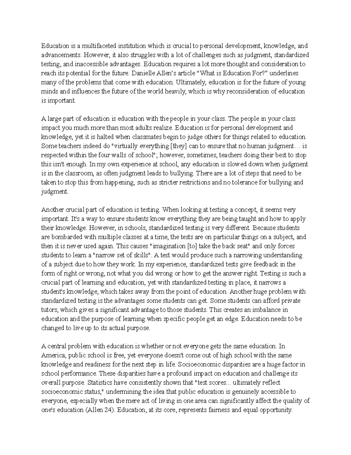 Education Essay - Education is a multifaceted institution which is ...