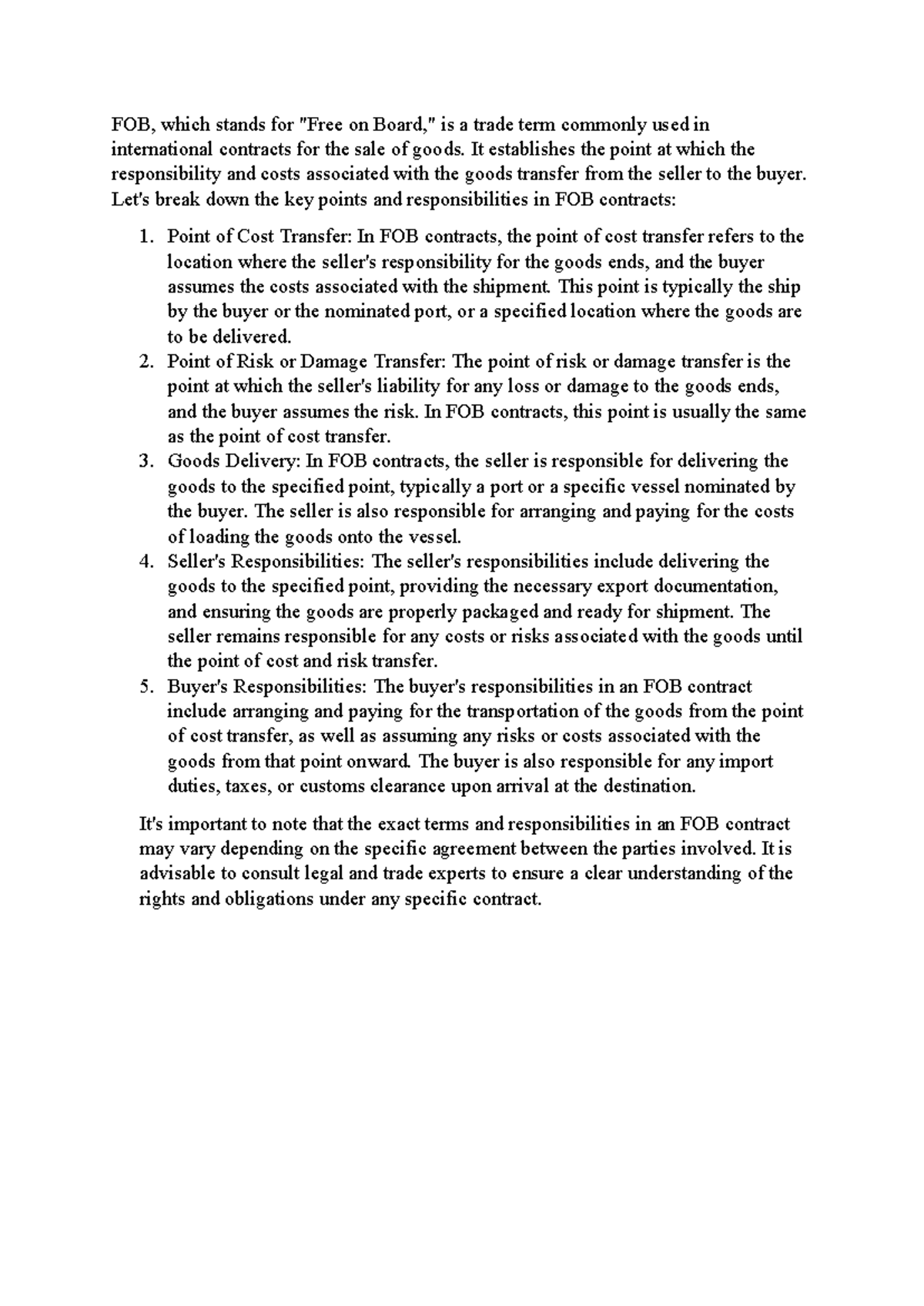 FOB-CFR - incoterms - FOB, which stands for "Free on Board," is a trade ...