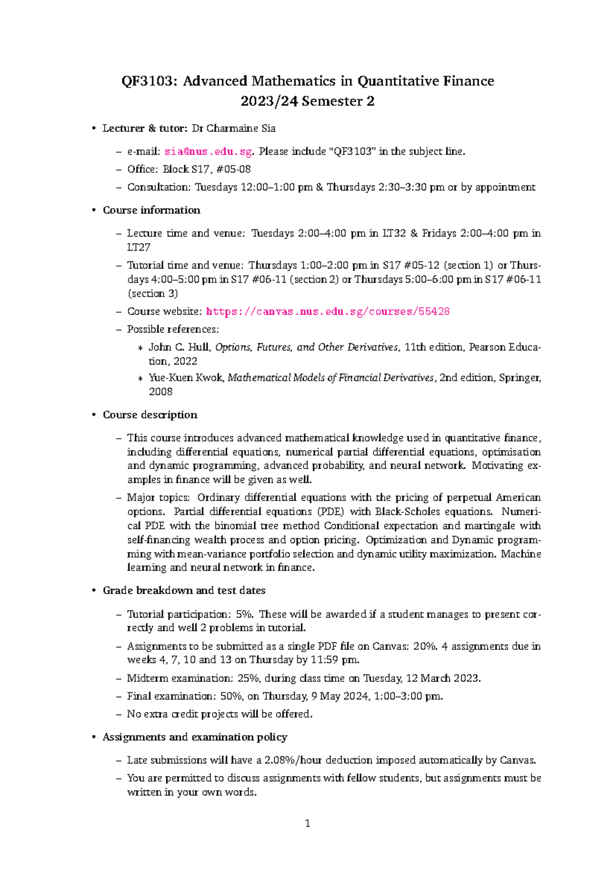 Course information - Summary Foundamentals of Quantitative Finance ...