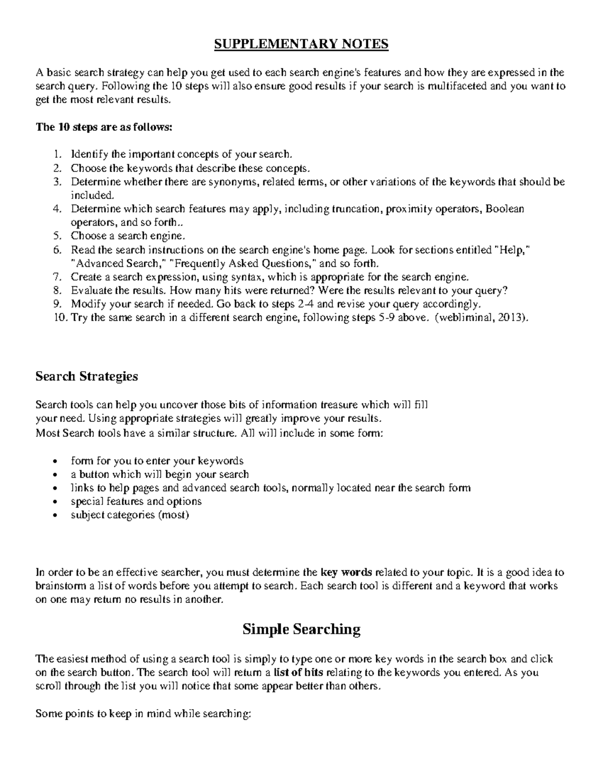 Supplementary notes - STUDY THIS - SUPPLEMENTARY NOTES A basic search ...