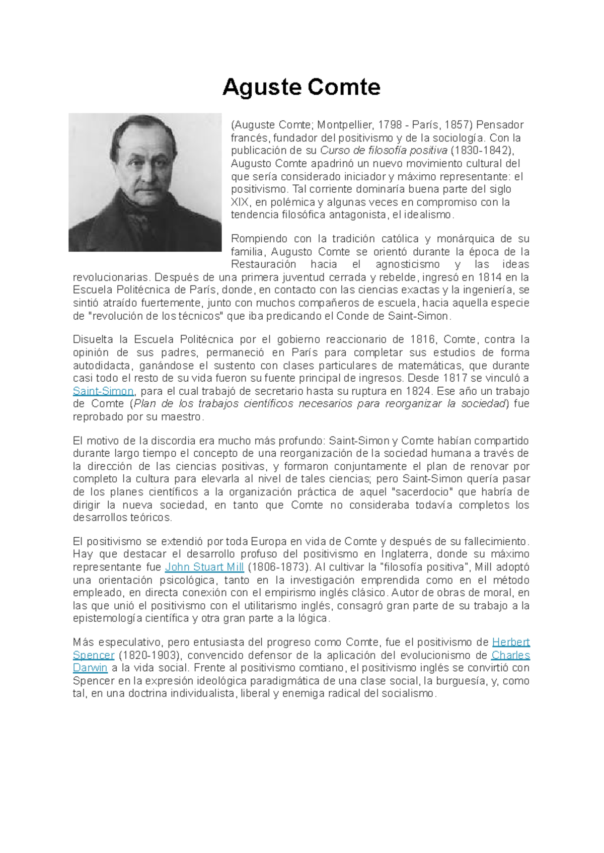 Socioantropologia - Aguste Comte (Auguste Comte; Montpellier, 1798 ...