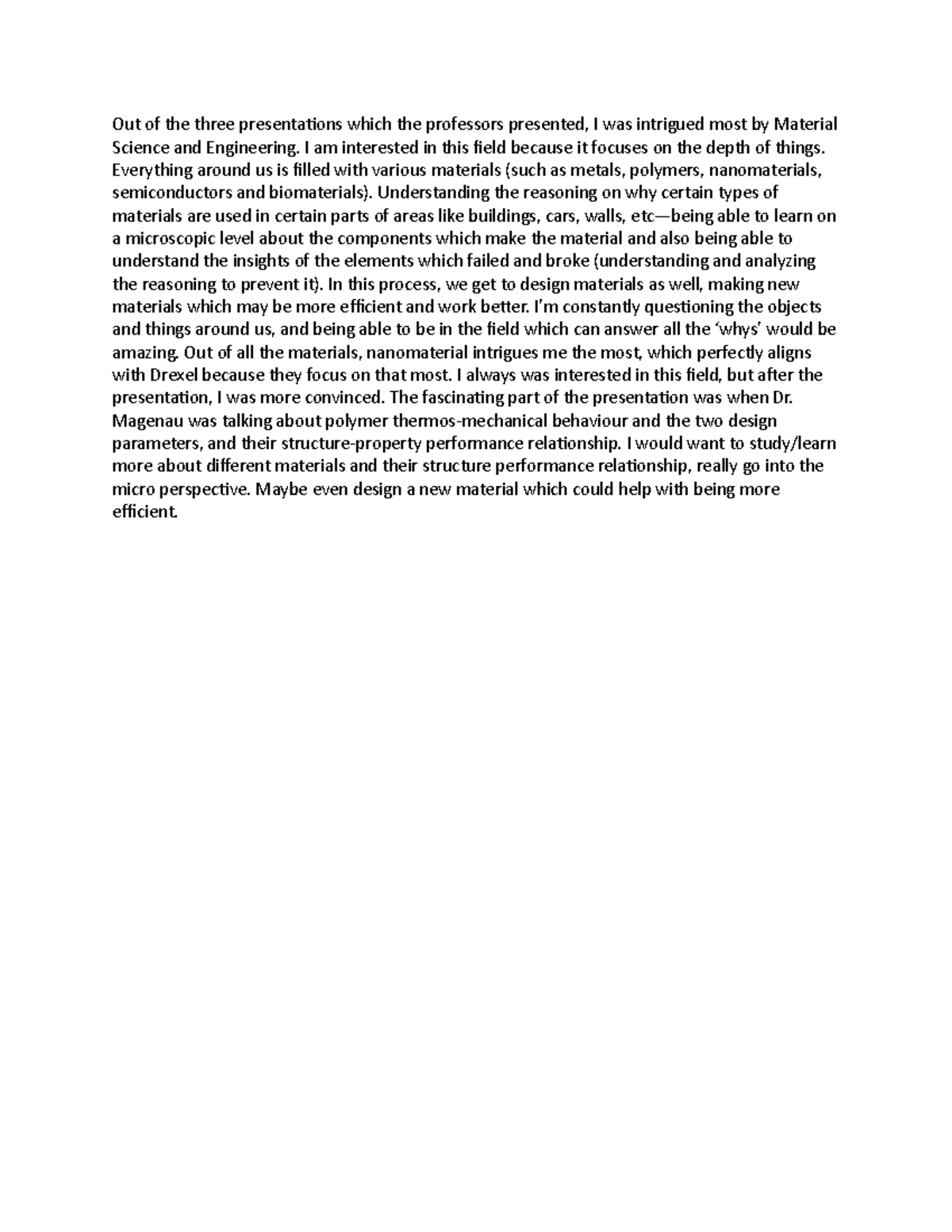 Week 2 Faculty Presentation Reflection - Out of the three presentations ...