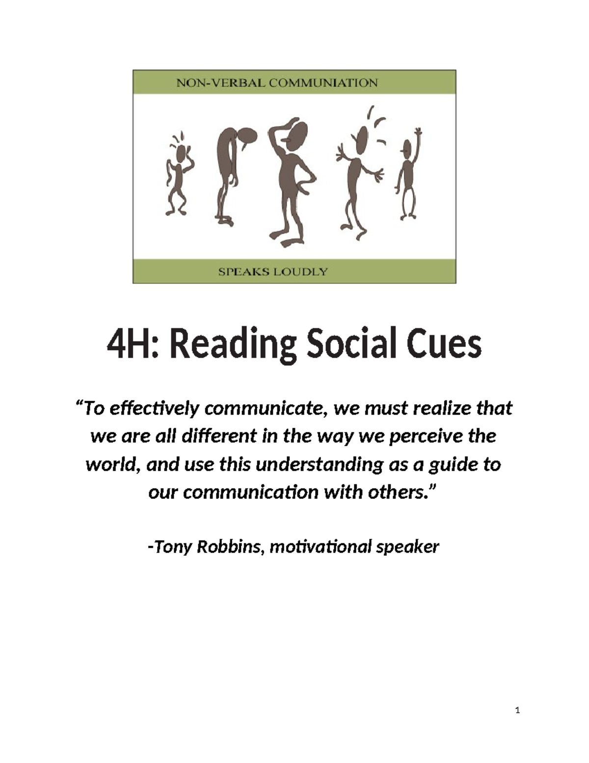 4H Reading Social Cues - Workbook - 4H: Reading Social Cues “To ...