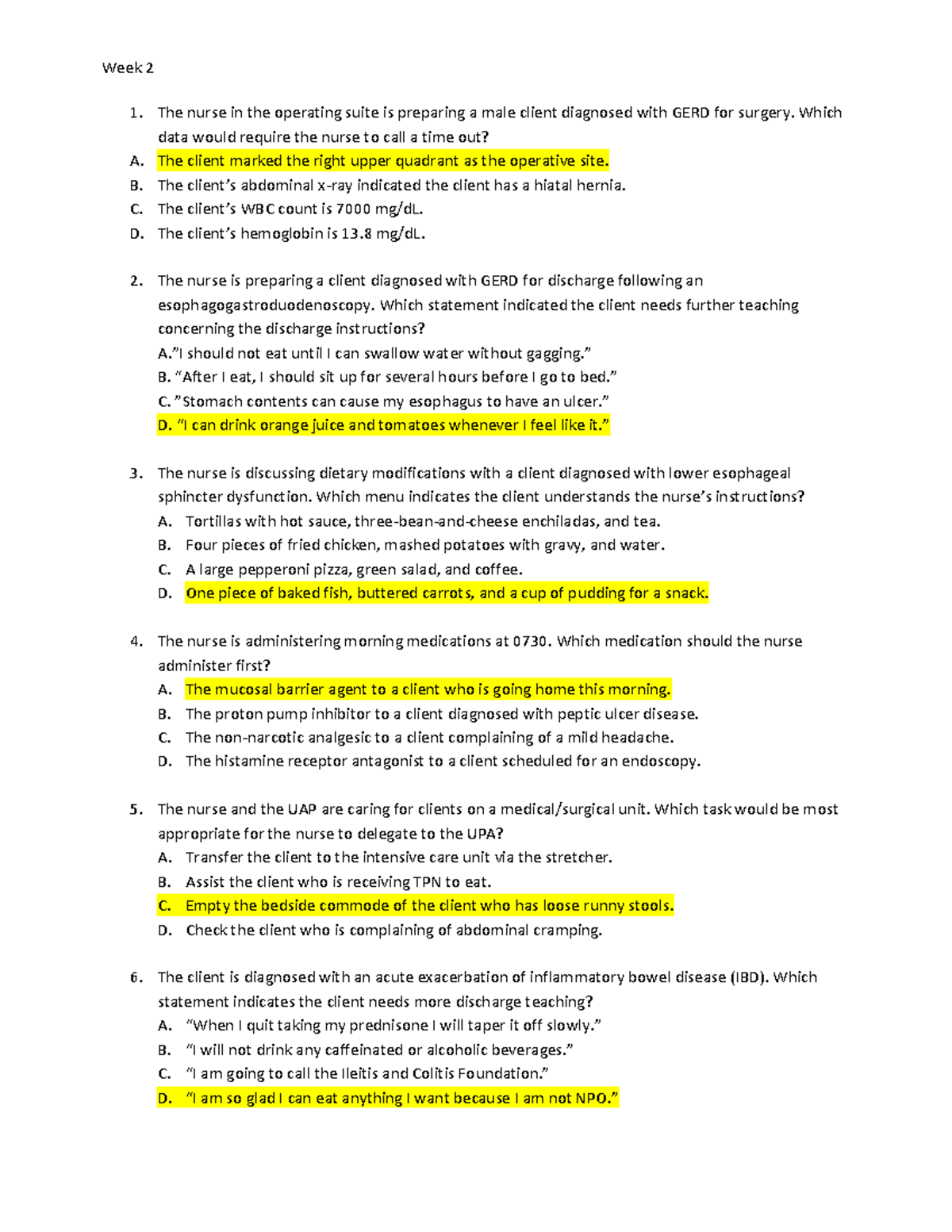 Week 2 Practice questions with Answers-1 - The nurse in the operating ...