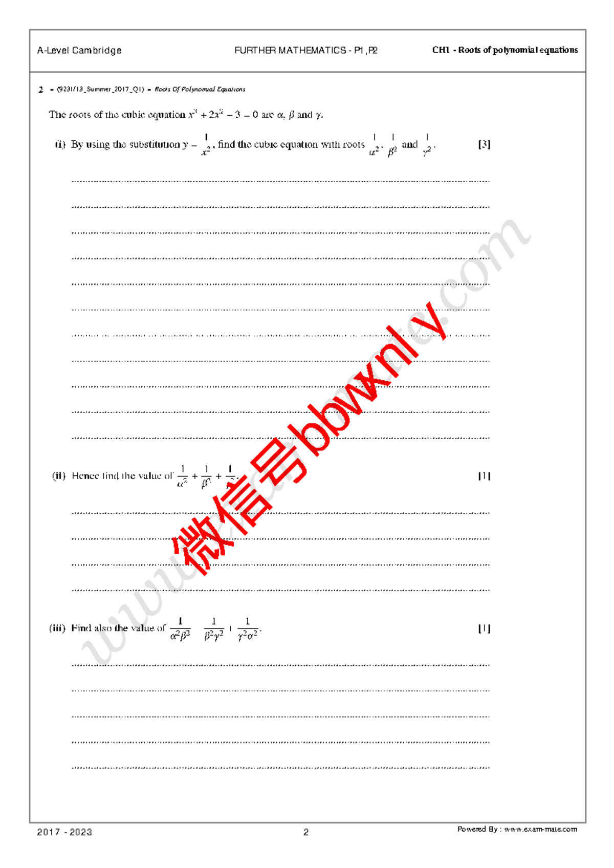 Further-mathematics-P1,P2-2017-23-Sample 4 - Chinese Art History - CH1 - Roots of polynomial ...