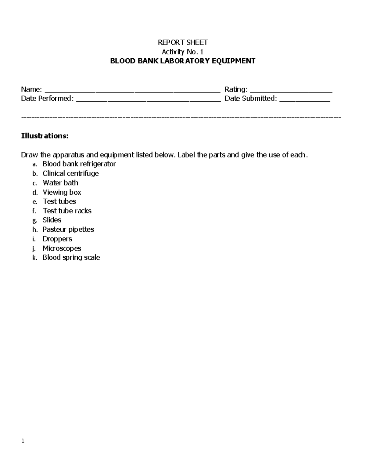 MTPC 116 Activity No - Blood Bank - 1 REPORT SHEET Activity No. 1 BLOOD ...