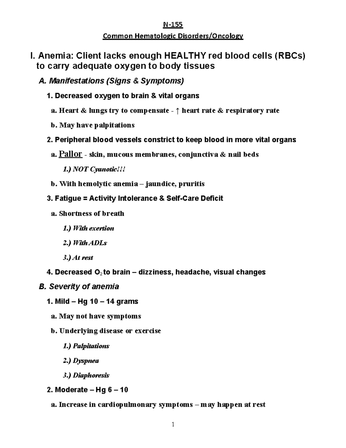 LS III Common Hematologic Disorders - N- Common Hematologic Disorders ...