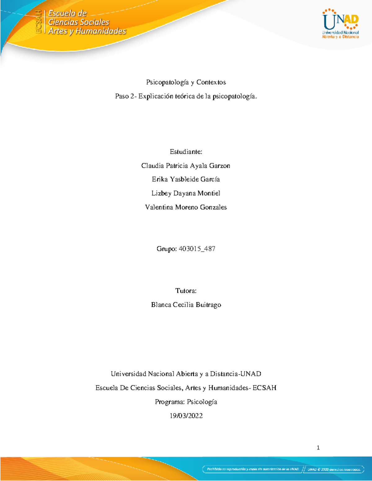 Psicopatologia y Contextos Grupo 403015 487final - Psicopatología y Contextos Paso 2 ...