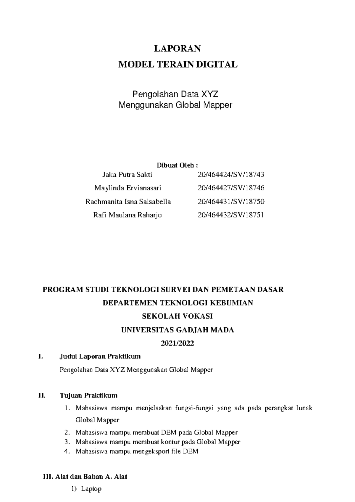 Model Terrain Digital 2 - LAPORAN MODEL TERAIN DIGITAL Pengolahan Data ...