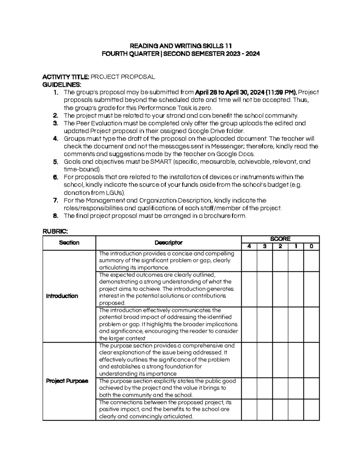Reading AND Writing Skills 11 Project Proposal - READING AND WRITING ...