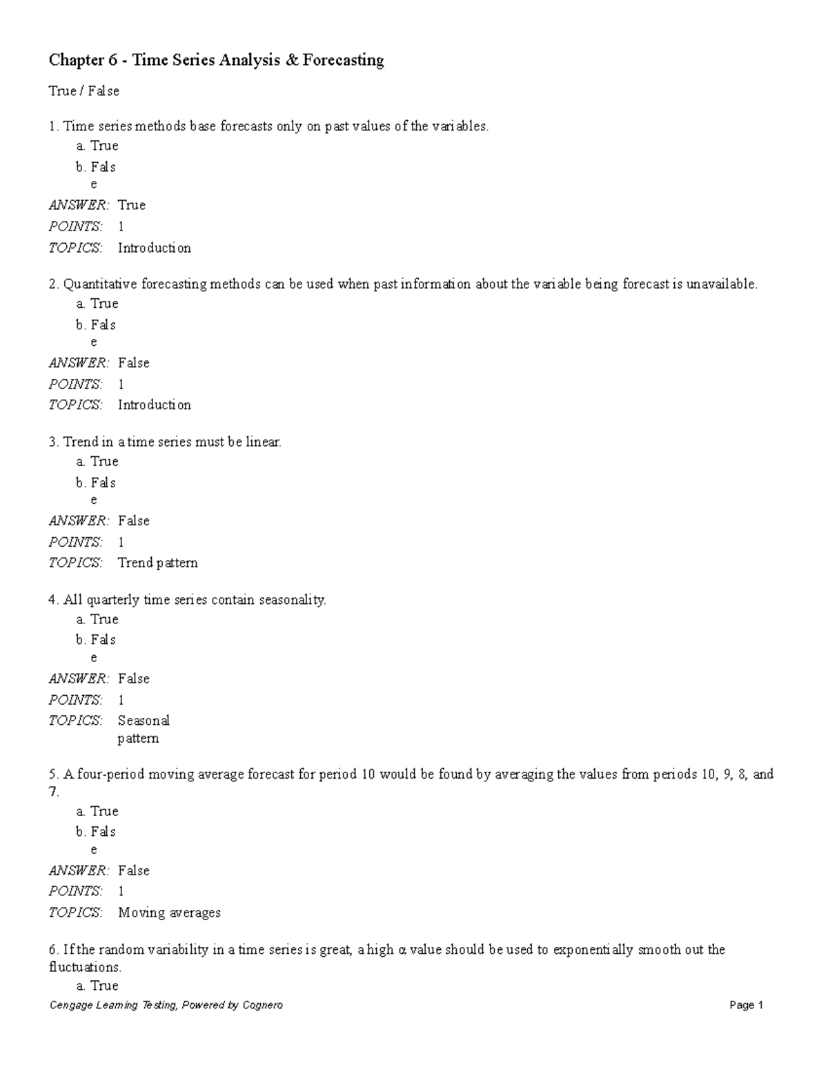 Chapter 6 Time Series Analysis Forecasting test bank for exams - True ...
