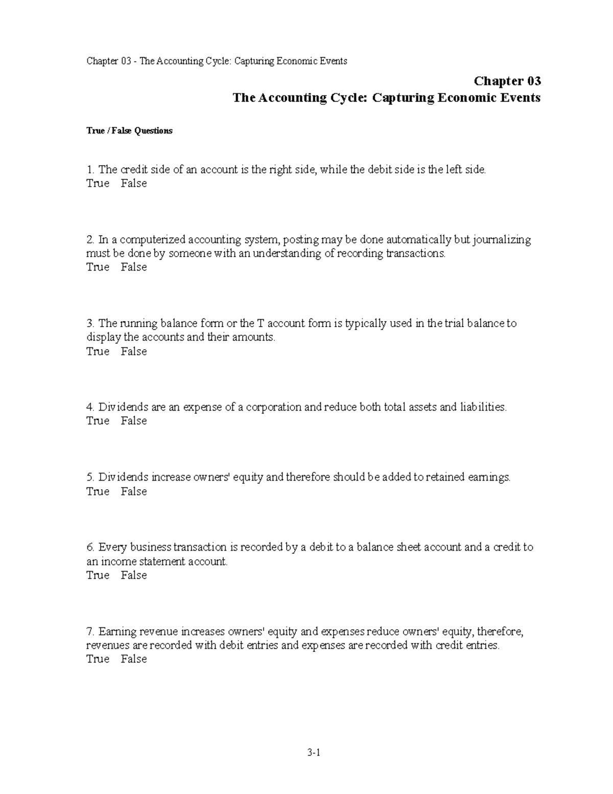 Chap003 - Chapter 03 The Accounting Cycle: Capturing Economic Events ...