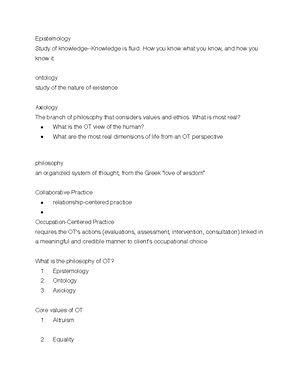 Ot101 8 - OT 101 study guide - If you are an OT, with an OTA providing ...