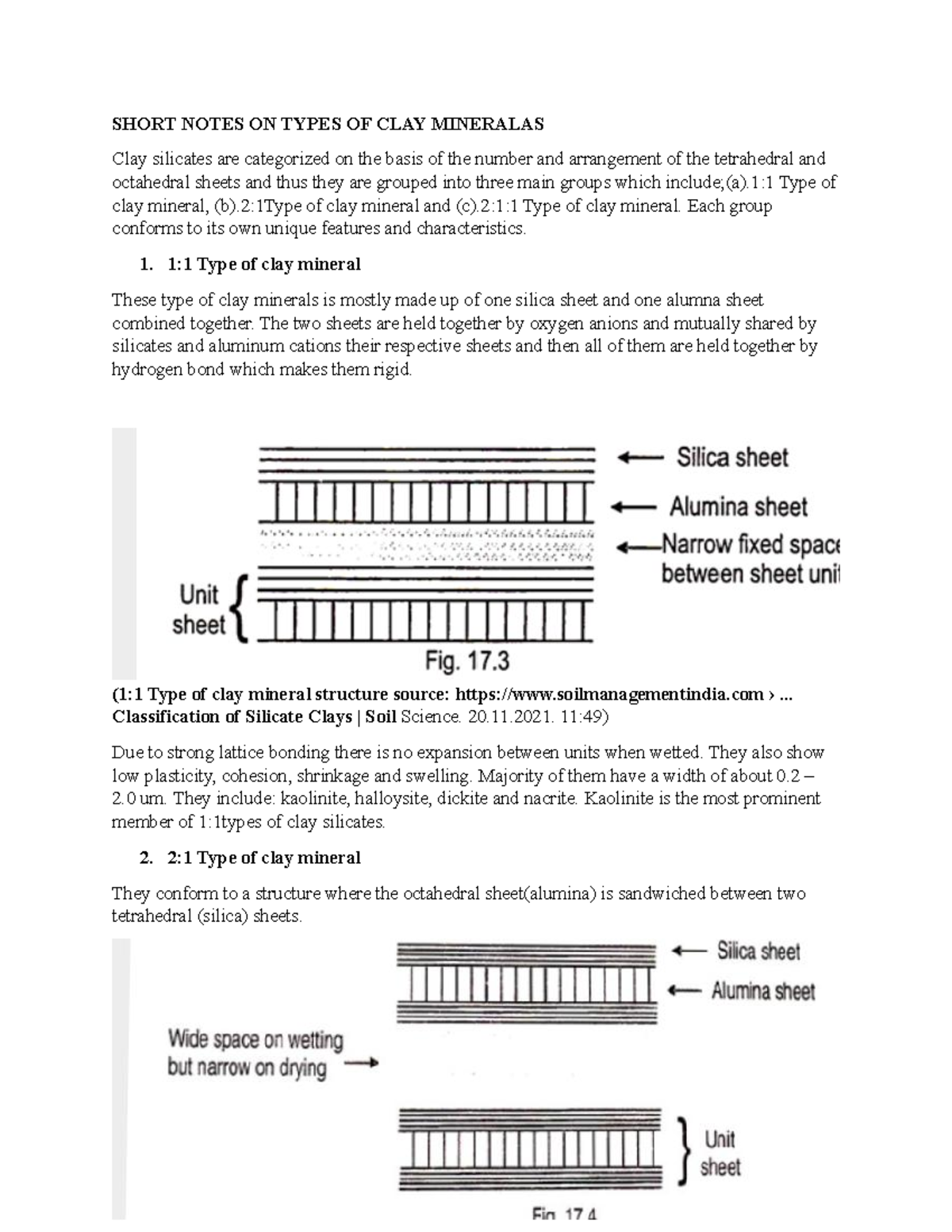 CLAY Minerals - SHORT NOTES ON TYPES OF CLAY MINERALAS Clay silicates ...