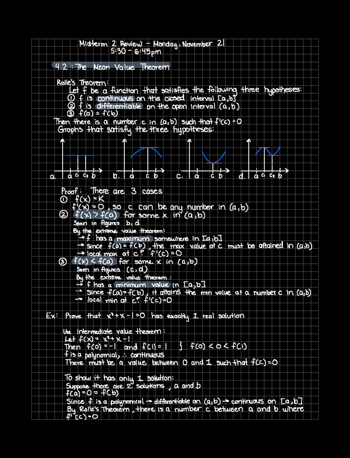 Midterm 2 Review - Midterm 2 Review MondayNovember 21 5 30 6 45pm 4 2 The Mean Value Theorem ...