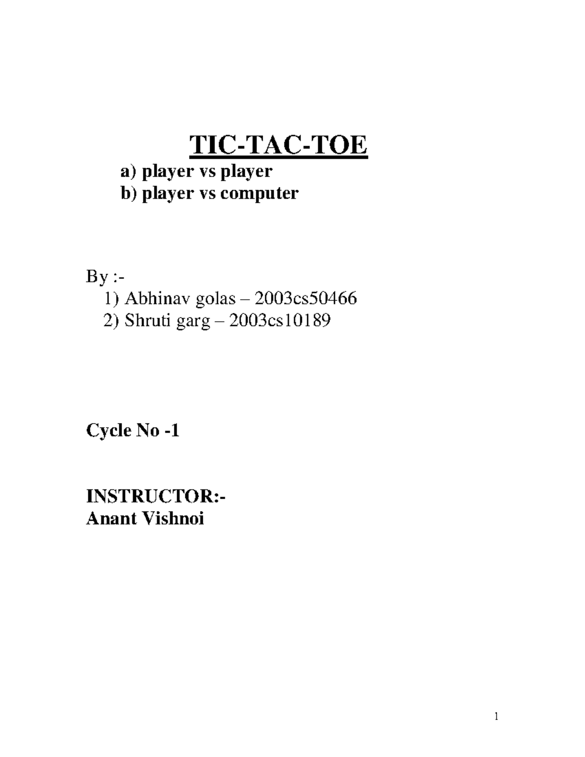 250859579 python project report - TIC-TAC-TOE a) player vs player b ...