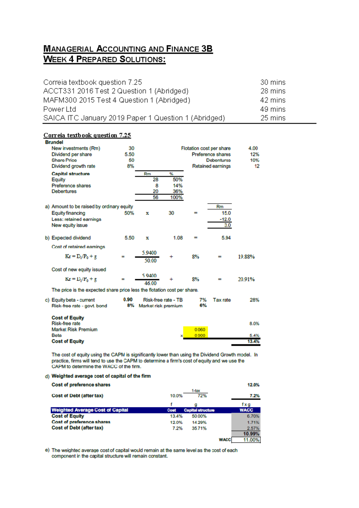 ACCT332 Week 4 Prepared solutions - M ANAGERIAL ACCOUNTING AND FINANCE ...