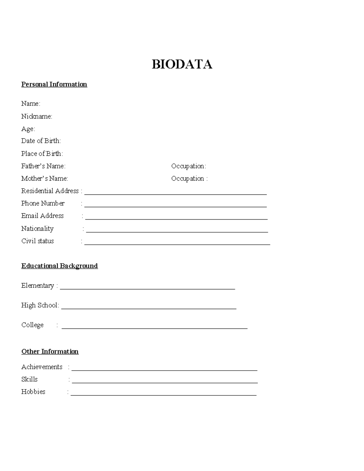 Biodata-Template-Philippines - BIODATA Personal Information Name ...